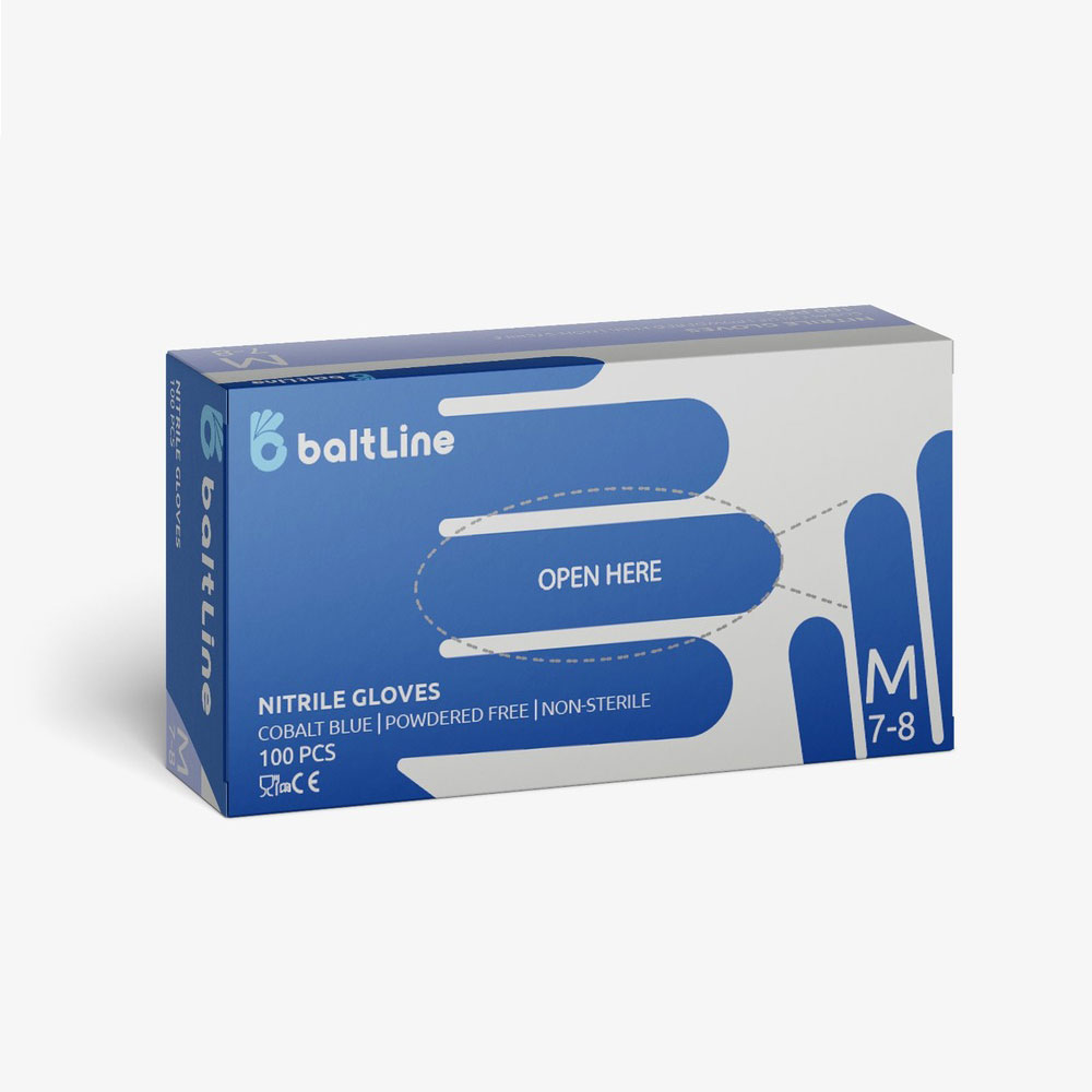 Nitrile Powder-free Cobalt Blue Gloves BaltLine M 100pcs.